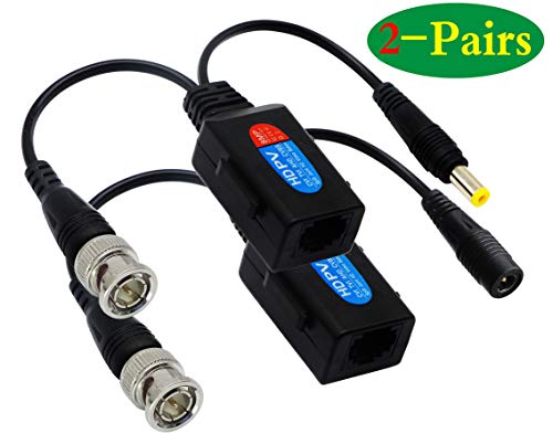 zdyCGTime Balun HD Cat5 RJ45 to BNC Video Baluns transceiver Passive with Power Connector for 720P 1080P 3MP 4MP 5MP 8MP HD-CVI/TVI/AHD/CVBS/960H Camera(2 Pairs)