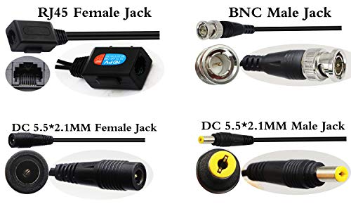 zdyCGTime Balun HD Cat5 RJ45 to BNC Video Baluns transceiver Passive with Power Connector for 720P 1080P 3MP 4MP 5MP 8MP HD-CVI/TVI/AHD/CVBS/960H Camera(2 Pairs)