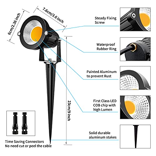 OTAHOMEE Low Voltage Landscape Lights 12V LED Landscape Lighting with Connectors,IP65 Waterproof Spotlights Outdoor Garden Yard Lawn Driveway Pathway Walls Trees Flag Lights,Warm White 3000K,4 Pack