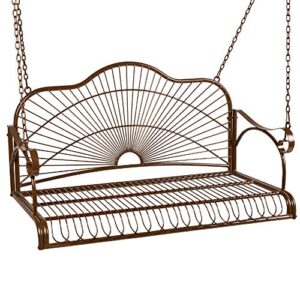 best choice products hanging iron porch swing bench outdoor patio furniture for garden, deck w/armrests, mounting chains