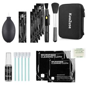 kuuzuse professional dslr camera cleaning kit with aps-c cleaning swabs, microfiber cloths, camera cleaning pen, for camera lens, optical lens and digital slr cameras.