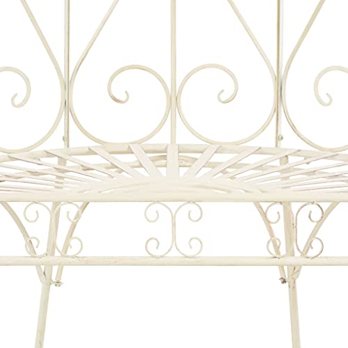 (Fast Delivery) Garden Bench Metal Frame Outdoor Seating Furniture,Patio Wicker Bench Double Seats Chair and for Porch Park Balcony Yard,All Weather Garden Bench 37.4" Iron Antique White