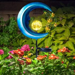 smilingtown solar decorative lights outdoor solar moon crackle glass globe garden decor light waterproof for garden patio yard,backyard lawn outdoor decorations