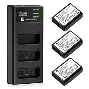 firstpower lp-e10 battery 3-pack and triple slot charger compatible with canon eos rebel t3 t5 t6 t7 t100 kiss x50 x70 x80 x90 1100d 1200d 1300d 1500d 4000d digital cameras