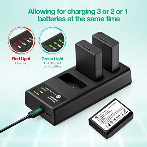 FirstPower LP-E10 Battery 3-Pack and Triple Slot Charger Compatible with Canon EOS Rebel T3 T5 T6 T7 T100 Kiss X50 X70 X80 X90 1100D 1200D 1300D 1500D 4000D Digital Cameras