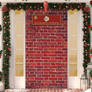 brick wall backdrop platform 9 and 3/4 king’s cross station, party backdrop door curtains for halloween party, christmas, birthday gifts, outdoor and indoor photo props brick wall decoration, red