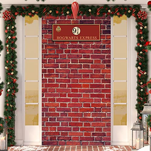 Brick Wall Backdrop Platform 9 and 3/4 King's Cross Station, Party Backdrop Door Curtains for Halloween Party, Christmas, Birthday Gifts, Outdoor and Indoor Photo Props Brick Wall Decoration, Red