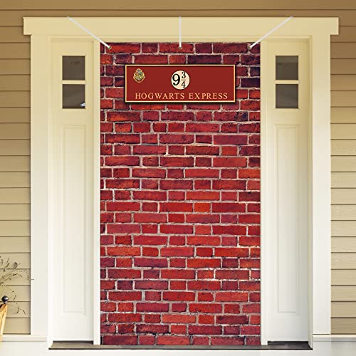 Brick Wall Backdrop Platform 9 and 3/4 King's Cross Station, Party Backdrop Door Curtains for Halloween Party, Christmas, Birthday Gifts, Outdoor and Indoor Photo Props Brick Wall Decoration, Red