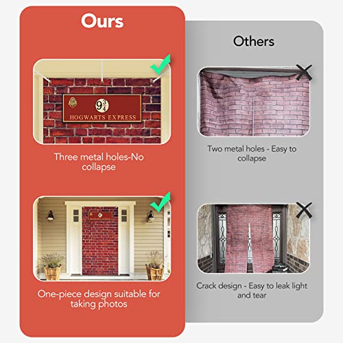 Brick Wall Backdrop Platform 9 and 3/4 King's Cross Station, Party Backdrop Door Curtains for Halloween Party, Christmas, Birthday Gifts, Outdoor and Indoor Photo Props Brick Wall Decoration, Red