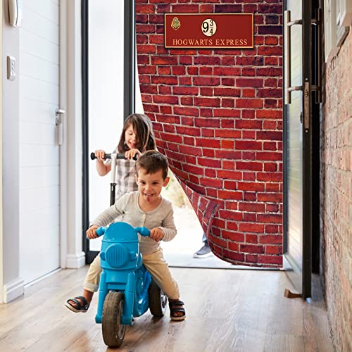 Brick Wall Backdrop Platform 9 and 3/4 King's Cross Station, Party Backdrop Door Curtains for Halloween Party, Christmas, Birthday Gifts, Outdoor and Indoor Photo Props Brick Wall Decoration, Red