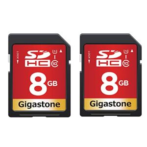 gigastone 8gb 2-pack sd card uhs-i u1 class 10 sdhc memory card full hd video canon nikon sony pentax kodak olympus panasonic digital camera, with 2 mini cases