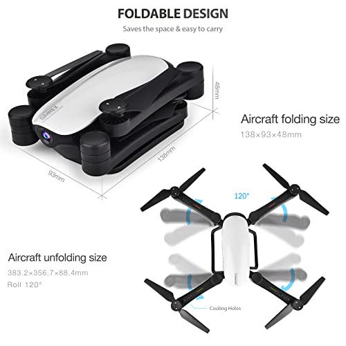 SIMREX X900 Drone Optical Flow Positioning RC Quadcopter with 1080P HD Camera, Altitude Hold Headless Mode, Foldable FPV Drones WiFi Live Video 3D Flips 6axis RTF Easy Fly Steady for Learning Matte White