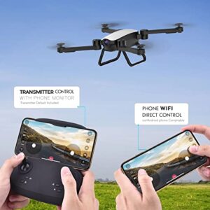 SIMREX X900 Drone Optical Flow Positioning RC Quadcopter with 1080P HD Camera, Altitude Hold Headless Mode, Foldable FPV Drones WiFi Live Video 3D Flips 6axis RTF Easy Fly Steady for Learning Matte White