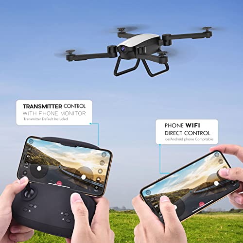 SIMREX X900 Drone Optical Flow Positioning RC Quadcopter with 1080P HD Camera, Altitude Hold Headless Mode, Foldable FPV Drones WiFi Live Video 3D Flips 6axis RTF Easy Fly Steady for Learning Matte White