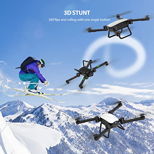 SIMREX X900 Drone Optical Flow Positioning RC Quadcopter with 1080P HD Camera, Altitude Hold Headless Mode, Foldable FPV Drones WiFi Live Video 3D Flips 6axis RTF Easy Fly Steady for Learning Matte White