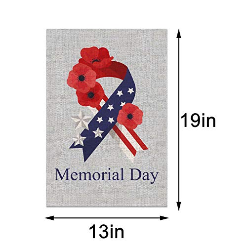 Linen Memorial Day Garden Flag Stars and Stripes Corn Poppy Patriotic Vertical Double Sized Yard Outdoor Decoration