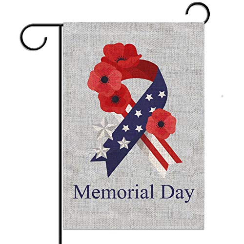 Linen Memorial Day Garden Flag Stars and Stripes Corn Poppy Patriotic Vertical Double Sized Yard Outdoor Decoration