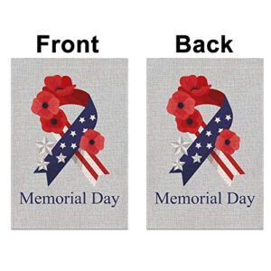 Linen Memorial Day Garden Flag Stars and Stripes Corn Poppy Patriotic Vertical Double Sized Yard Outdoor Decoration