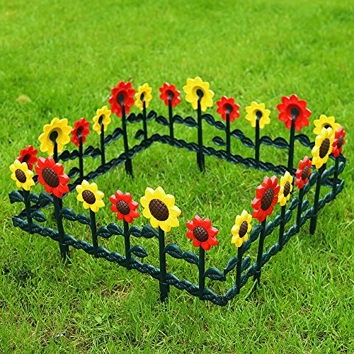 Sungmor Plastic Edgings Garden Picket Fence - Grass Lawn Flowerbeds Plant Borders - Decorative Sunflower Landscape Path Panels - Pack of 4 (Overall Length 98 Inches) - Lightweight & Easy Installation