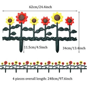 Sungmor Plastic Edgings Garden Picket Fence - Grass Lawn Flowerbeds Plant Borders - Decorative Sunflower Landscape Path Panels - Pack of 4 (Overall Length 98 Inches) - Lightweight & Easy Installation