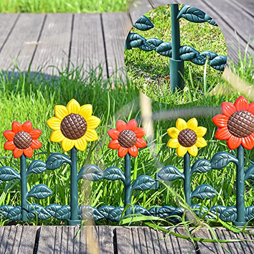 Sungmor Plastic Edgings Garden Picket Fence - Grass Lawn Flowerbeds Plant Borders - Decorative Sunflower Landscape Path Panels - Pack of 4 (Overall Length 98 Inches) - Lightweight & Easy Installation