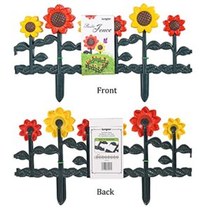 Sungmor Plastic Edgings Garden Picket Fence - Grass Lawn Flowerbeds Plant Borders - Decorative Sunflower Landscape Path Panels - Pack of 4 (Overall Length 98 Inches) - Lightweight & Easy Installation