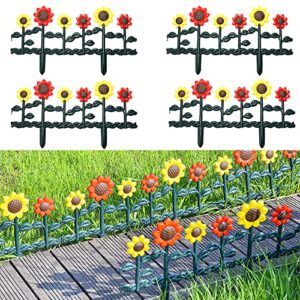 Sungmor Plastic Edgings Garden Picket Fence - Grass Lawn Flowerbeds Plant Borders - Decorative Sunflower Landscape Path Panels - Pack of 4 (Overall Length 98 Inches) - Lightweight & Easy Installation