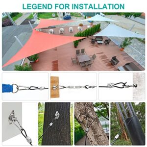 Sun Shade Sail Hardware Kit with 4pcs 10ft Length Extension Nylon Wire Rope,Shade Sails Installation Kits for Triangle Rectangle Shade Canopy,Shades Awning Kit is 304 Stainless Steel,Garden Outdoors