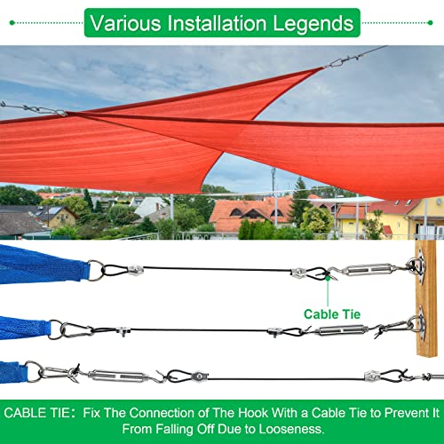 Sun Shade Sail Hardware Kit with 4pcs 10ft Length Extension Nylon Wire Rope,Shade Sails Installation Kits for Triangle Rectangle Shade Canopy,Shades Awning Kit is 304 Stainless Steel,Garden Outdoors