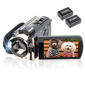 kicteck video camera camcorder digital camera recorder full hd 1080p 15fps 24mp 3.0 inch 270 degree rotation lcd 16x zoom camcorder with 2 batteries(604s)