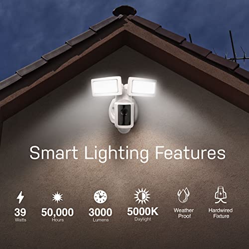 Feit Electric Outdoor Smart Camera Floodlight with Motion Sensor, Hardwired White Outdoor Security Light with Video, 1080p HD, 128 GB Micro SD Card Storage, Two-Way Audio and Alarm SEC3000/CAM/WIFI