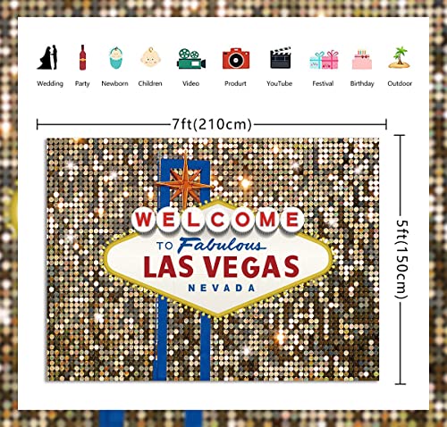 Cenven Welcome to Las Vegas Backdrop Fabulous Casino Night Poker Party Movie Themed Photography Background Gold Luxury Prom Costume Dress-up Birthday Party Supplies 7x5FT