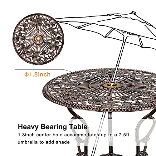 HOMEFUN Bistro Table Set, Antique Bronze Rose 3 Piece, Outdoor Patio Table and Chairs Furniture, Durable Rust Weather Resistance，Rose Bronze