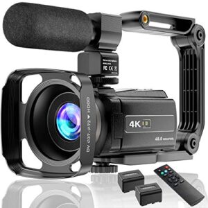 4k video camera camcorder uhd 48mp wifi ir night vision vlogging camera for youtube touch screen 16x digital zoom camera recorder with microphone, handheld stabilizer, lens hood, remote,2 batteries