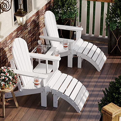 Sundale Outdoor Plastic All-Weather Adirondack Chair Ottoman, Adirondack Chair Footrest, Fade and Rust Resistant, Perfect for Outside Patio Garden Pool Yard White