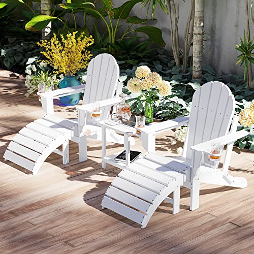 Sundale Outdoor Plastic All-Weather Adirondack Chair Ottoman, Adirondack Chair Footrest, Fade and Rust Resistant, Perfect for Outside Patio Garden Pool Yard White