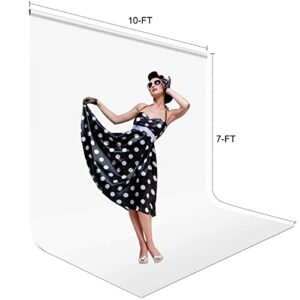 10 x 7 FT White Backdrop Background for Photography, Professional Pure White Screen for Photoshoot, High Density White Backdrop for Video Record Portrait Photo Booth Studio, with Rod Pocket & 4 Clamps