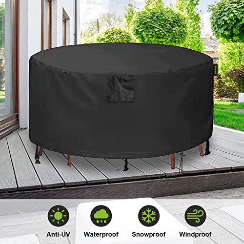 Yougfin Round Outdoor Table Cover 110''D x 28''H, Patio Furniture Covers Waterproof, Lawn Outside Furniture Cover, Round Patio Table Covers for Outdoor Furniture