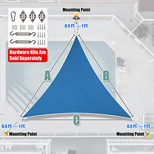 Amgo 16' x 16' x 16' Blue Triangle Sun Shade Sail Canopy Awning, 95% UV Blockage Water & Air Permeable, Commercial & Residential, for Patio Yard Pergola, 5 Yrs Warranty (Available for Custom Sizes)