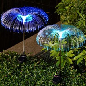 solar lights outdoor waterproof solar garden lights decorative 2pack,iueecen solar powered jellyfish flowers lights 7colors change fair stake garden decor for yard patio pathway christmas decorations