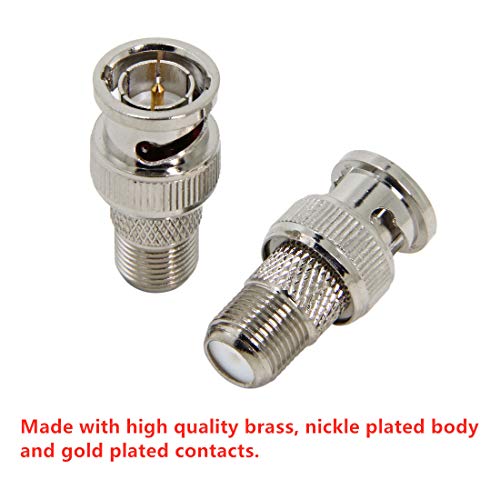 F to BNC Connector, 2-Pack BNC Male Plug to F Female Jack Coax Adapter 75 Ohm, RG6, RG59 Connector for Scanner, Camera