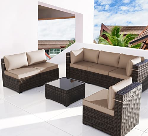 Outdoor Patio Furniture Set 7 Pieces Sectional Rattan Sofa Set Manual Wicker Patio Conversation Set111