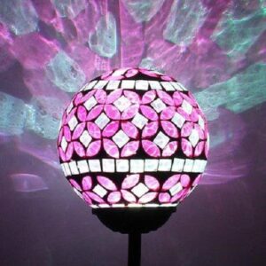 solar power mosaic glass pink ball garden light, color changing multi-color yard pink light