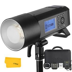 godox ad400 pro outdoor flash strobe light, 400ws 1/8000s hss ttl all-in-one studio strobe, 30w led modeling lamp, 0.01-1s recycle time, 390 full power pops portable speedlite