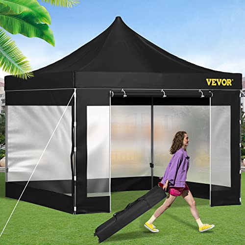 VEVOR Pop Up Canopy Tent, 10 x 10 FT, Outdoor Patio Gazebo Tent with Removable Sidewalls and Wheeled Bag, UV Resistant Waterproof Instant Gazebo Shelter for Party, Garden, Backyard, Black