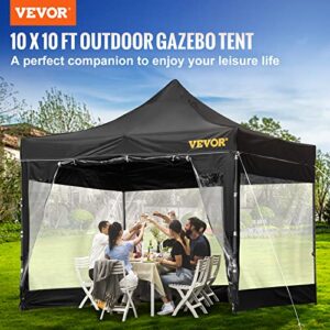 VEVOR Pop Up Canopy Tent, 10 x 10 FT, Outdoor Patio Gazebo Tent with Removable Sidewalls and Wheeled Bag, UV Resistant Waterproof Instant Gazebo Shelter for Party, Garden, Backyard, Black