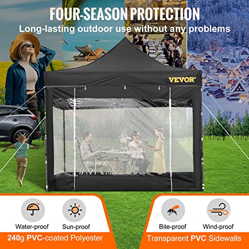 VEVOR Pop Up Canopy Tent, 10 x 10 FT, Outdoor Patio Gazebo Tent with Removable Sidewalls and Wheeled Bag, UV Resistant Waterproof Instant Gazebo Shelter for Party, Garden, Backyard, Black