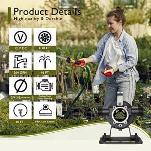 Limodot 12v Water Pump, 12 Volt Water Transfer Pump, Self Priming Battery Powered Pump, Portable DC Electric Pump With Suction Kit, ON/OFF Switch,1/8'' Low Suction, For RV, Rain Barrel, Pool, Garden