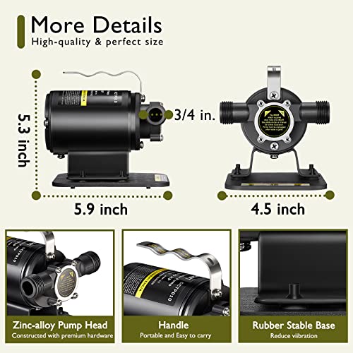 Limodot 12v Water Pump, 12 Volt Water Transfer Pump, Self Priming Battery Powered Pump, Portable DC Electric Pump With Suction Kit, ON/OFF Switch,1/8'' Low Suction, For RV, Rain Barrel, Pool, Garden