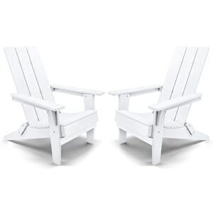 YEFU Modern Folding Adirondack Chair Set of 2 Plastic (White),1s Expand/Store Upgrade Unlocked Weather-Resistant, Poly Lumber Outdoor Chairs Stacked, Widely Used in Outside Patio, Lawn, Deck,Garden